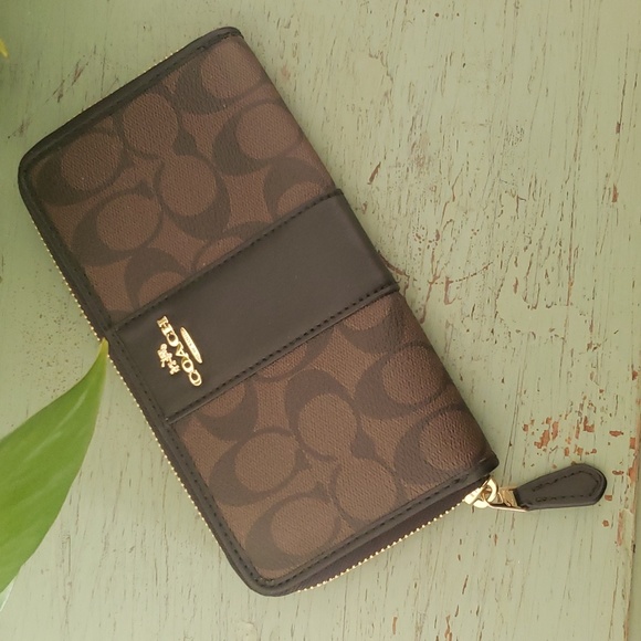 Coach | Bags | Coach Signature Monogrammed Large Zip Wallet | Poshmark